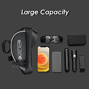 WOTOW Bike Phone Mount Bag, Waterproof Bicycle Cell Phone Front Frame Top Tube Handlebar Bag with Touch Screen Sun Visor Large Capacity Cycling Pouch Accessories for 6.5'' iPhone 12 13 XS Max XR