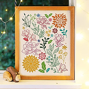 OLYCRAFT 2pcs Silk Screen Printing Stencil Flower Pattern Silk Mesh Transfers Stencils Self-Adhesive Reusable Sign Stencils for Painting on Wood DIY T-Shirts - 8.5x11inch