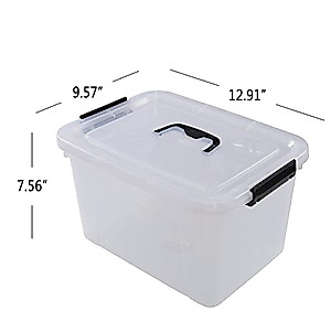 Vababa 10 L Clear Plastic Latch Storage Box with Handle, 4-Pack Storage Bin