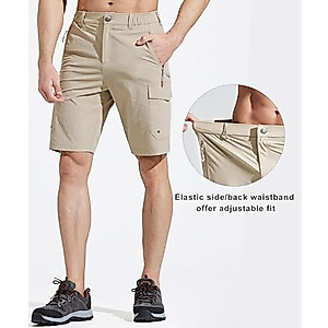 MASKERT Men's Hiking Cargo Shorts, Lightweight Quick Dry Shorts Travel Fishing Golf Stretch Tactical Shorts, Khaki S