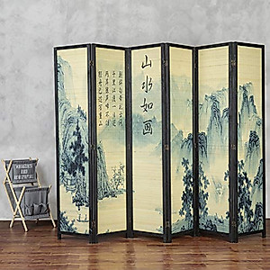 MyGift 6-Panel Bamboo Screen Freestanding Room Divider with Asian Calligraphy Artwork Design