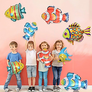 8 Pcs Fish Balloons, Under The Sea Clownfish Tropical Fish Bubble Fish Foil Balloons, Sea Animal Creature Balloons for Baby Shower Under The Sea Ocean Themed Birthday Party Decorations