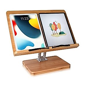 wishacc Cookbook Stand, Foldable Cookbook Holder, Recipe Book Stand Holder with Clips (15.4 x 11 inches)