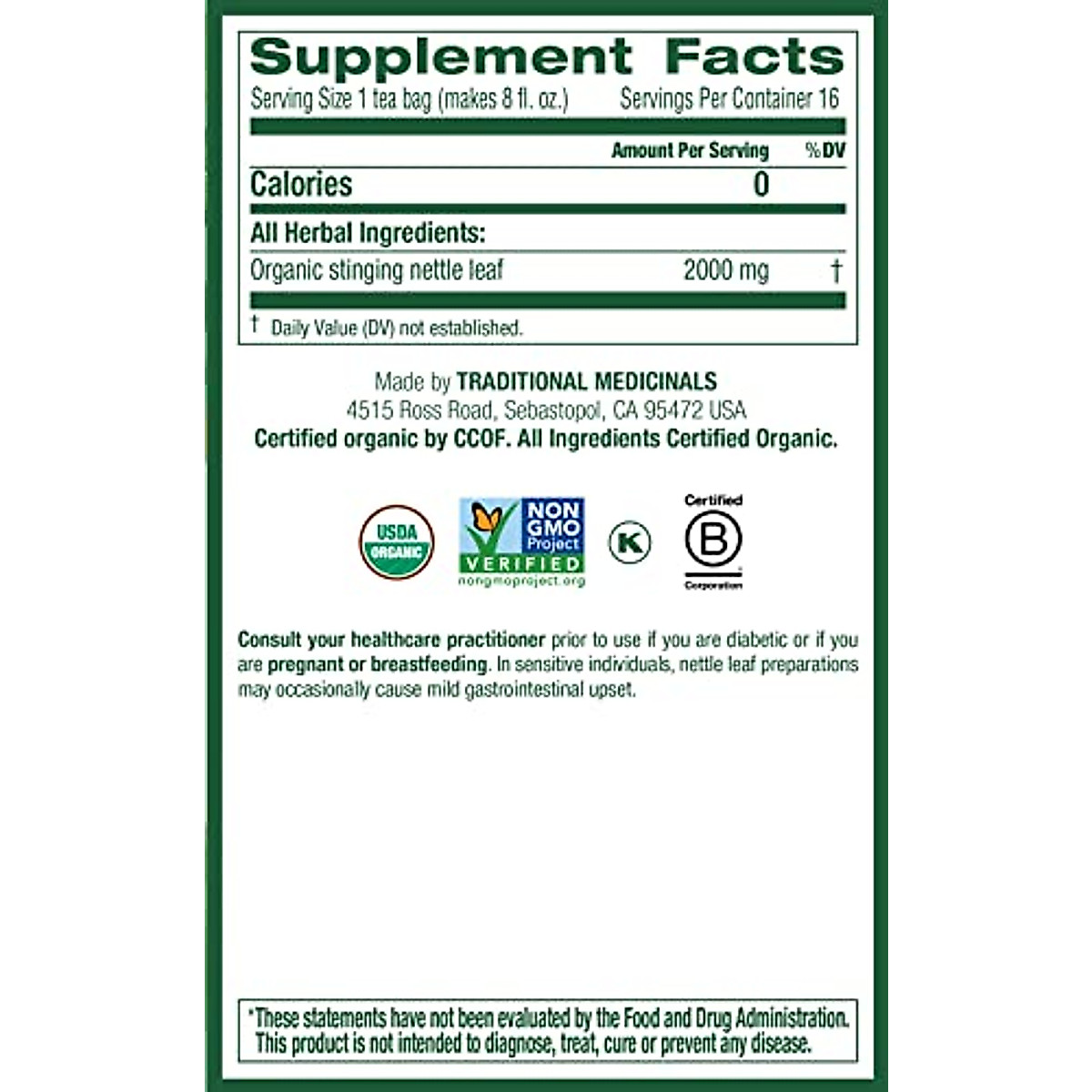 Traditional Medicinals Organic Nettle Leaf Herbal Tea, Supports Joint Health & Overall Wellness, (Pack of 2) - 32 Tea Bags Total