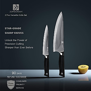 ZongChuan 10C Pro Kitchen Knife Set 2pc,8" Chef Knife & 5.5" Utility Knife,VG10 High Carbon Stainless Steel,6-Star Sharp Standard,G10 Black Handle,Love's Gift Box