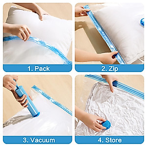 8 Pack Large Vacuum Storage Bags, Space Saver Vacuum Bags, Large Vacuum Seal Bags For Clothing, Clothes, Pillows, Comforters, Blankets, Bedding with Hand Pump