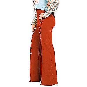 TOPSRANI Women High Waisted Dress Pants Work Trousers Slacks Bottoms Casual Pull On Long Stretch Solid Office Business Tall Button Down Orange L
