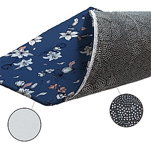 Kitchen Rugs Sets 2 Pces, Vintage Floral Print Elegant Flower Navy Blue Floor Mats Non Skid Door Rugs Runner Rug for Bathroom, Living Room, Laundries, Bedside, Bedroom