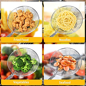 Pack of 2 Large Spider Strainer, Stainless Steel Skimmer Basket,Kitchen Ladle Strainers,Mesh Spoons with Long Handle, Cooking Tools for Frying, Boiling Noodles, Dumplings, Pasta