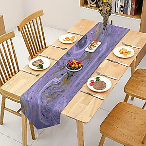 Golden Purple Flowing Marble Table Runner Spring Summer Table Runners Dresser Scarf for Home Party Holiday Kitchen Dining Table Decor 70x13 INCH