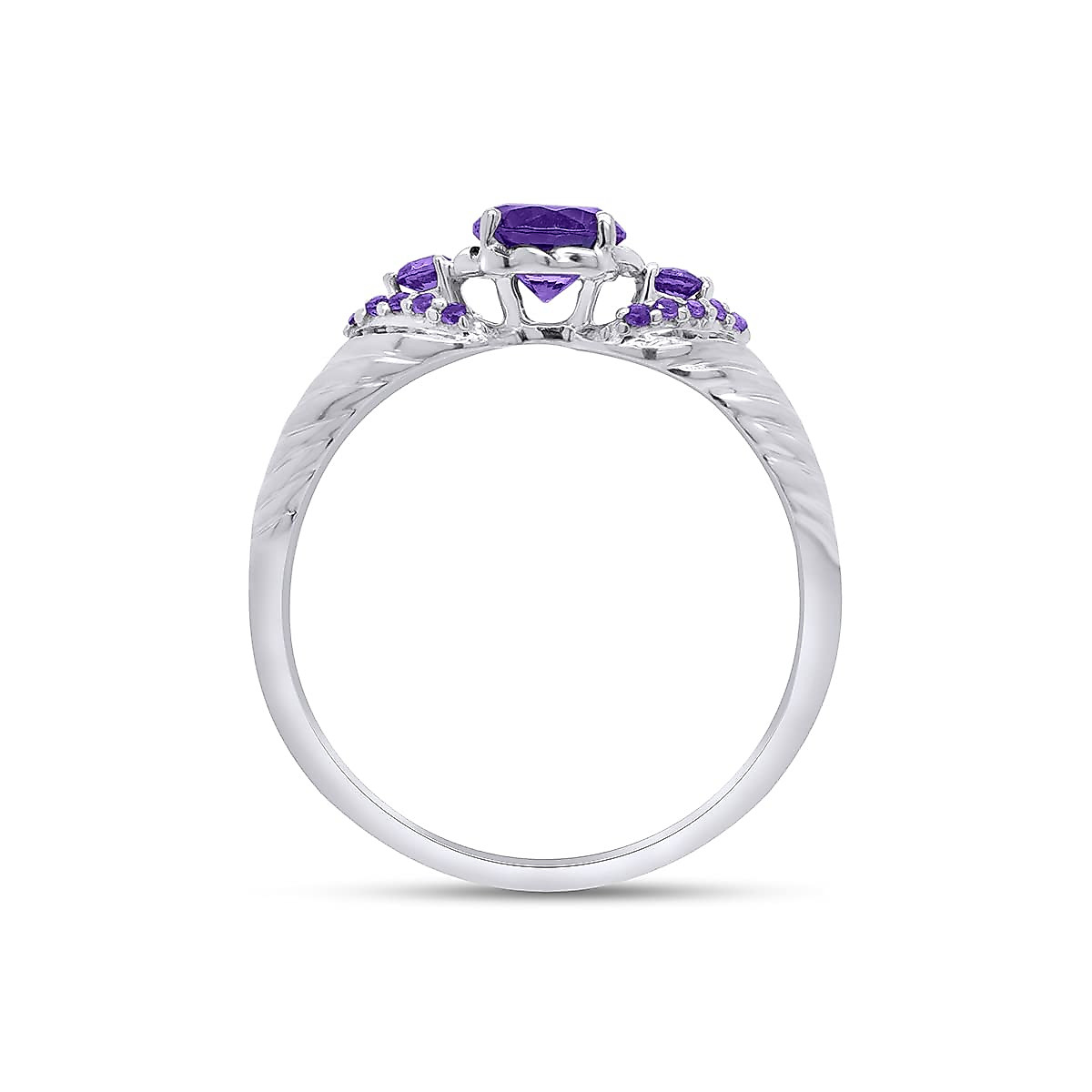 AFFY Simulated Amethyst Princess Engagement Ring in 14k White Gold Over Sterling Silver, Ring Size-7