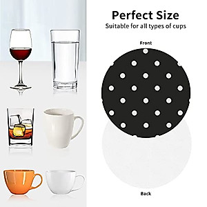 Black and White Polka Dot Print Pattern Leather Drinks Coasters Set of 6, Housewarming Gift, Suitable for Kinds of Cups