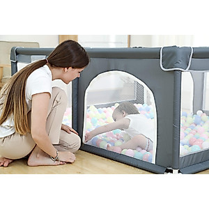 Baby Playpen, Extra Large Playard for Toddlers, 29+ sq. ft Space, Kids' Safety Playard & Activity Center, Large Ball Pit for Indoor & Outdoor, Portable Anti-Fall Playpen for Infants (Grey)