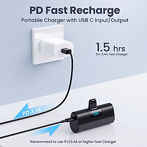 Small Portable Charger for iPhone,5200mAh MFi Certified Mini Power Bank,20W PD Fast Charging Travel Portable Phone Charger,LCD Display Battery Pack Compatible with iPhone 14 Pro/13/12/11/XR/X/SE/8/7