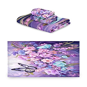Flradish Flowers Butterflies Towels 3 Pack Bath Towels for Bathroom Set Soft Cotton Highly Absorbent Lightweight & Quickdry Towel Set 1 Bath Towel,1 Hand Towel,1 Washclothe