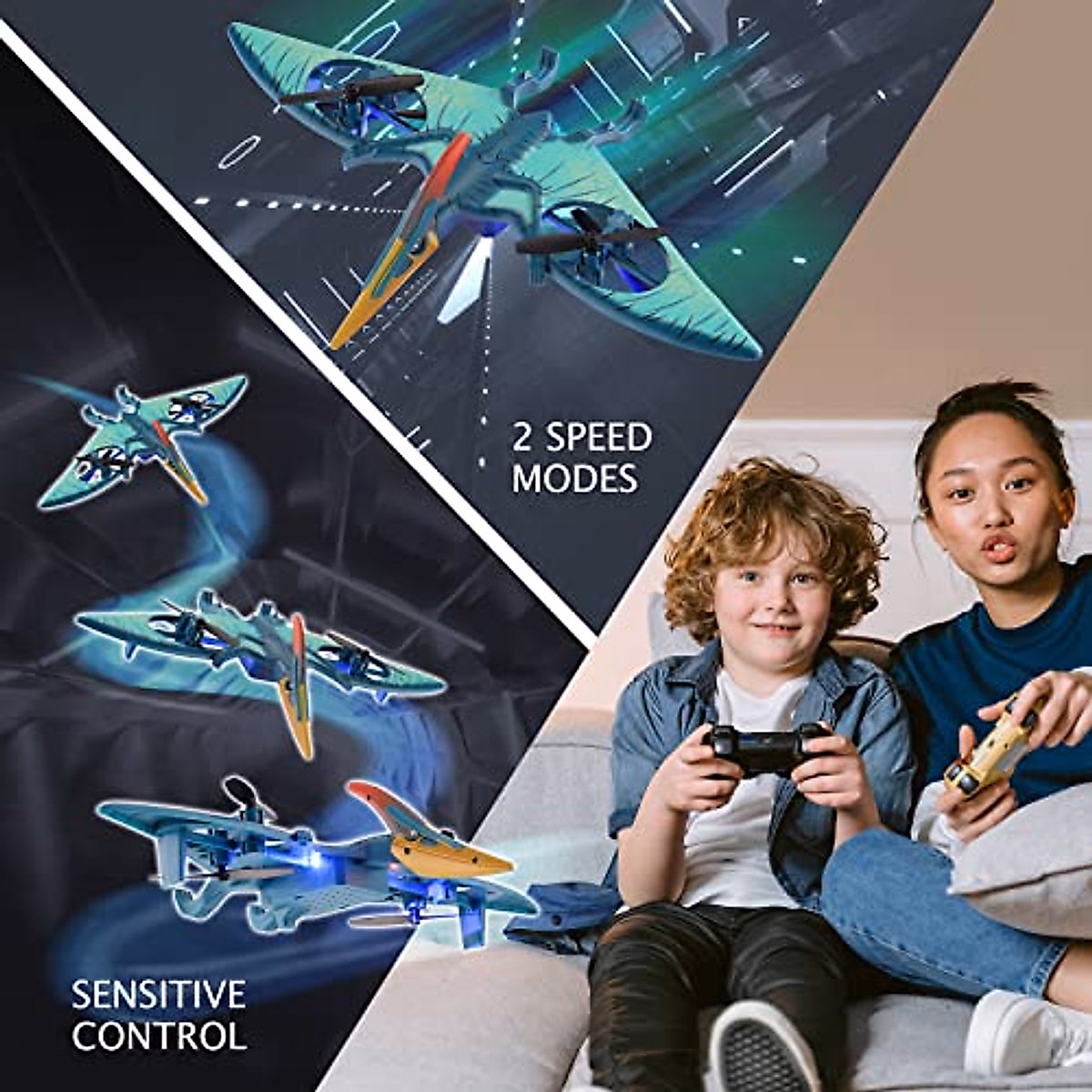 Pterosaur Dinosaur Toys Drone for Kids - Indoor Quadcopter with Altitude Hold, Headless Mode, LED Light One Key Start Speed Adjustment, Toys for 8 9 10 11 12 Year Old Boys&Girls, Birthday, Christmas Gifts