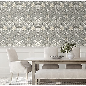 NextWall Honeysuckle Trail Floral Peel and Stick Wallpaper (Daydream Grey)