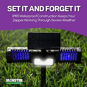 Monster Solar Bug Zapper Outdoor Waterproof, 2 in 1 Solar Powered Bug Zapper and Flood Light, Mosquito Zapper Outdoor for Fly, Bug, Mosquito and More, Motion Activated As Seen on Tv