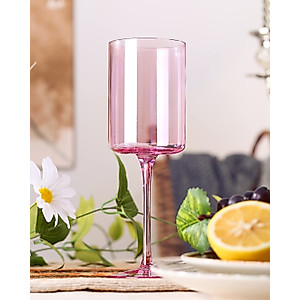 comfit Colored Wine Glass Set of 6-13 oz Made Hand Blown Crystal square wine glass, Dishwasher-Safe Crystal Red Wine Glass Gift Set for men or women Wedding, Anniversary, Christmas