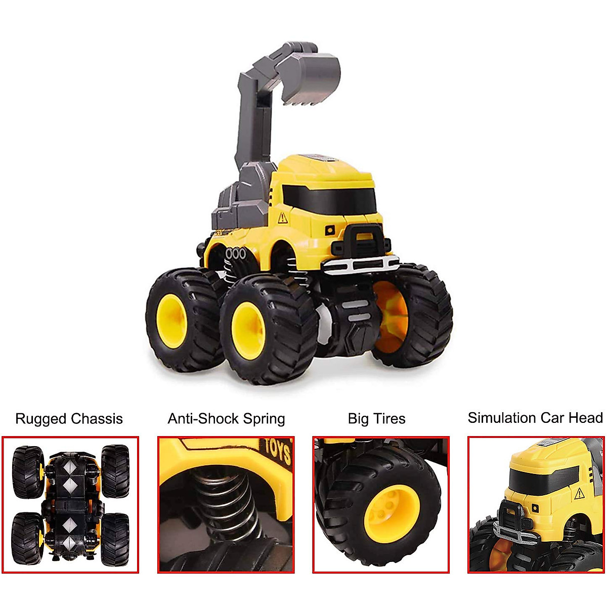 WOCY 4 Pack Pull Back Cars, Construction Truck,Excavator Toys for Boys, Friction Powered Push and Go Toy Cars Trucks for Toddlers, Kids,3+ Year Old Boys Girls (4PCS)