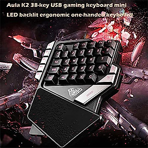 Niaviben Mini One-Handed Gaming Keyboard with Wrist Rest 38 Keys USB Wired Gaming Keyboard LED Backlight Ergonomic Keyboard Applies to PC Office (Black)