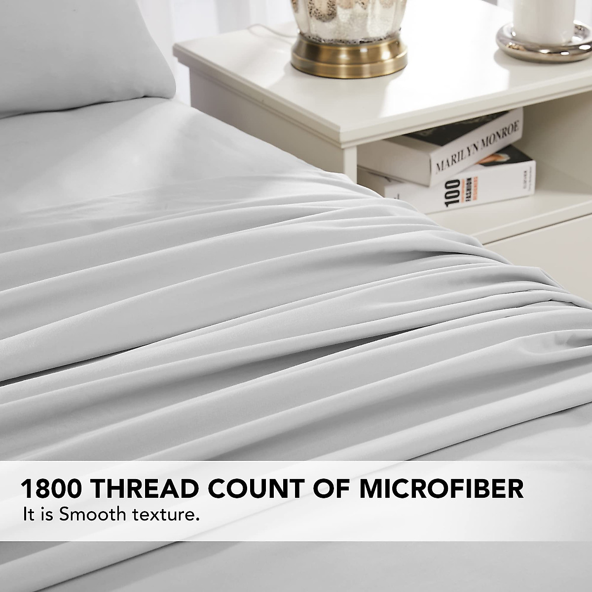 Deconovo Bed Sheets California King Sheet Sets Light Grey Cal King Microfiber 16" Deep Pocket 1800 Thread Count Luxury Comfort Bedding Silky Soft Touch 4 Pieces Pillowcases Flat Sheet & Fitted Sheet