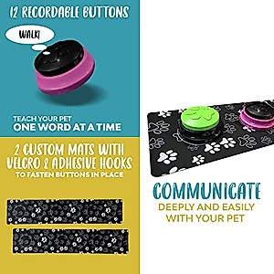 Kilab Talking Dog Buttons– Pack of 12 Recordable Dog Communication Buttons with 2 Mats | Talking Buttons for Dogs & Cats | Talking Dog Button for Communication with 30 Stickers (12 Pack)