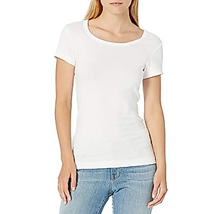 Amazon Essentials Women's Slim-Fit Cap-Sleeve Scoop Neck T-Shirt, Pack of 2, Black/White, X-Large