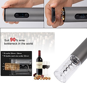 Obsoorth Electric Wine Bottle Opener Set Silver with Foil Cutter Battery Operated Automatic Corkscrew Cork Remover Tool Easy to Use for Waiter Bartender Home Kitchen Aid Party Bar Travel