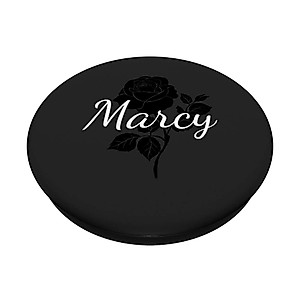 Marcy - Floral Black Rose Gray Personalized First Name PopSockets PopGrip: Swappable Grip for Phones & Tablets