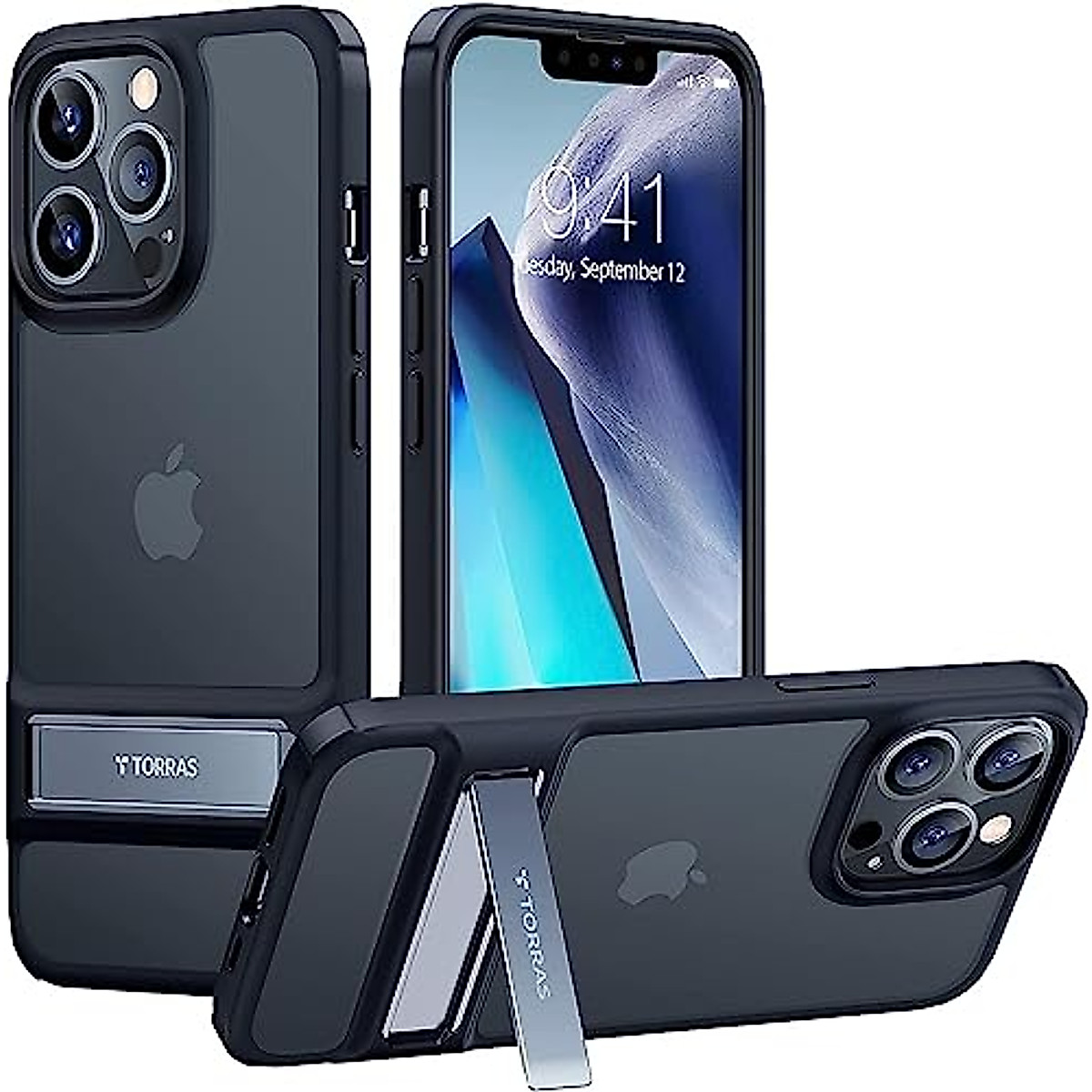 TORRAS iPhone 14 Pro Max Case with Stand [10 Ft Military Drop Protection] [3 Stand Ways Built-in Kickstand] Shockproof Slim Translucent Matte iPhone 14 Pro Max Phone Cases 6.7 '' 2023, Black
