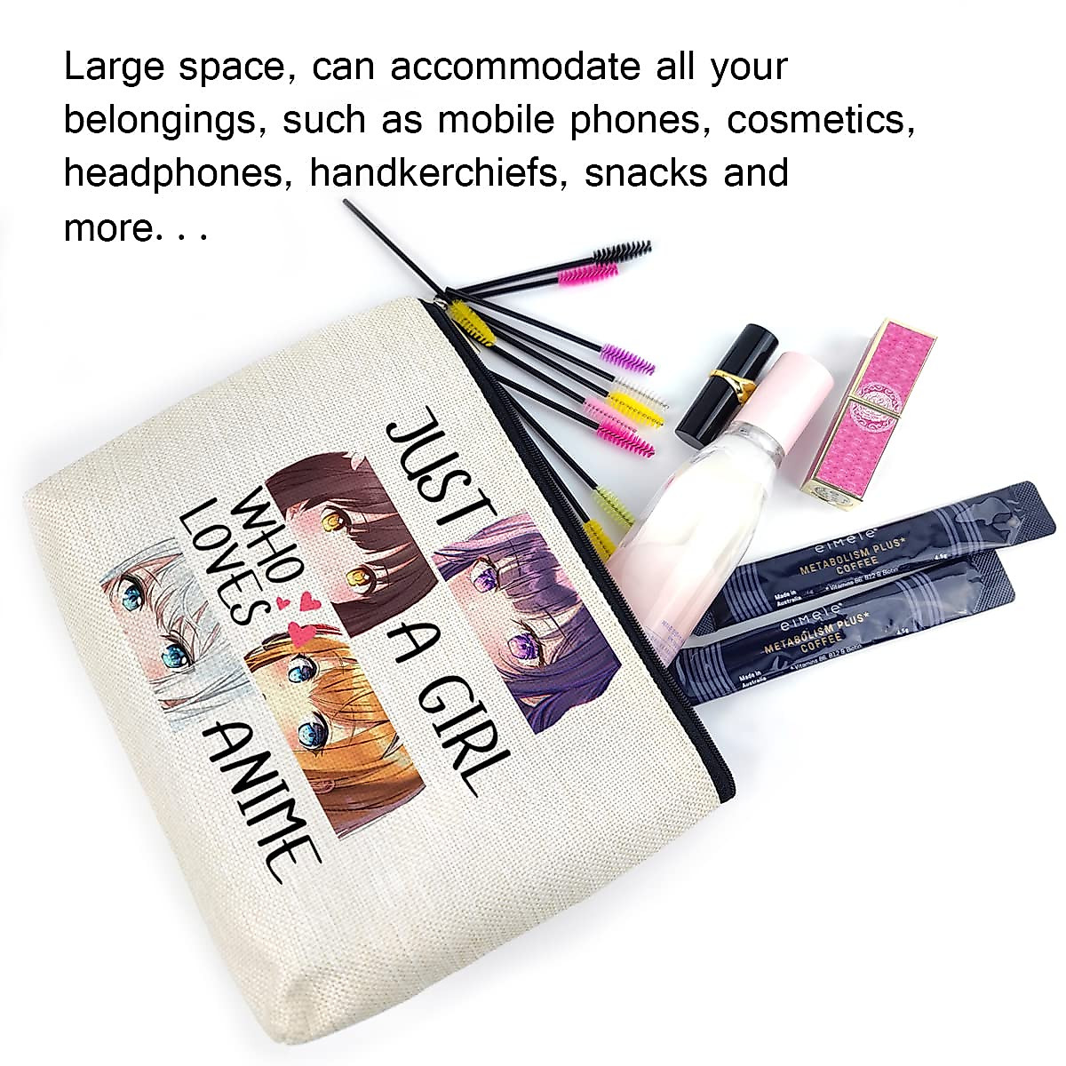 LANBAIHE Anime Fans Makeup Bag Gift - Just A Gir Who Really Loves Anime, Travel Cosmetic Bag For Her