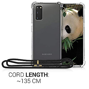 kwmobile Crossbody Case Compatible with Samsung Galaxy S20 Case - Clear TPU Phone Cover w/Lanyard Cord Strap - Black/Transparent