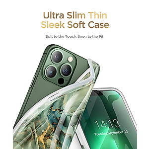 GVIEWIN for iPhone 13 Pro Case 6.1 Inch, [10FT Military Grade Drop Protection] Marble Phone Case Slim Glossy Soft TPU Shockproof Protective Cover for Women Men Phone Covers(Desert Dream/Green)