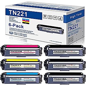 MitoColor High Yield TN221BK TN221C TN221M TN221Y Toner Cartridge Replacement for Brother TN-221 HL3170CDW HL-3170CDW HL3140CW HL3180CDW MFC9130CW MFC9330CDW MFC9340CDW Printer (6 Pack,3BK+1C+1M+1Y)