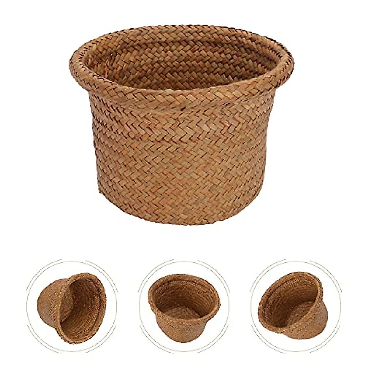 NUOBESTY Rattan Trash Can Woven Hyacinth Storage Basket Rubbish Paper Bins Straw Woven Wastebasket Willow Woven Flower Pots Sundries Container Basket for Bedroom Kitchen M