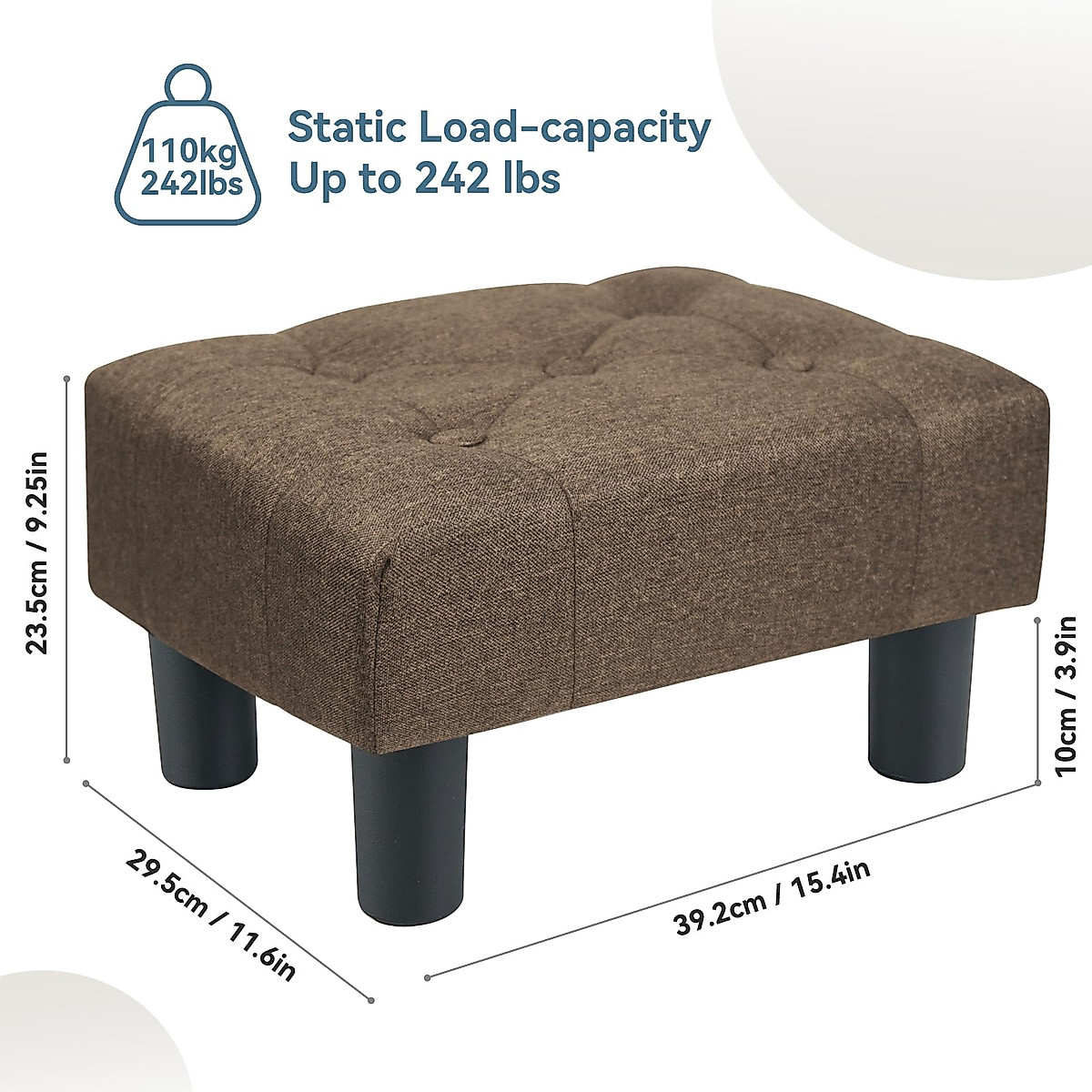Poofzy Small Foot Stool Ottoman, Linen Ottoman Foot Rest with Legs, Rectangle Foolstool Ottomans for Couch, Ottoman Foot Stools for Living Room Entryway (Brown)