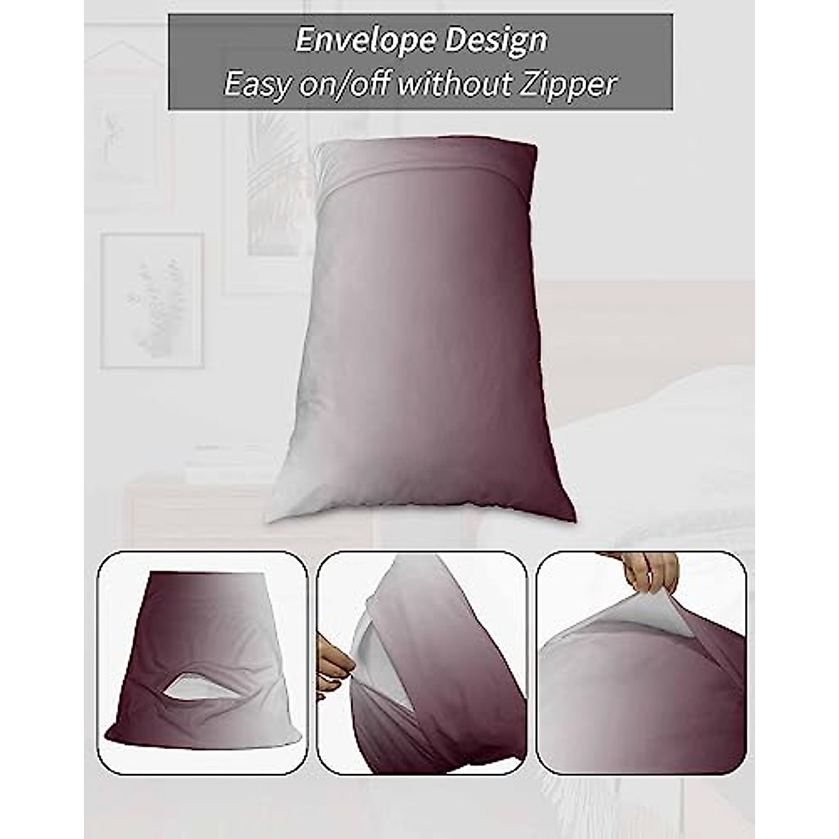 Edwiinsa Wine Red Ombre Pillow Covers Standard Size Set of 2 20x26 Bed Pillow, White Modern Abstract Art Aesthetics Plush Soft Comfort for Hair/Skin Cooling Pillowcases with Envelop Closure