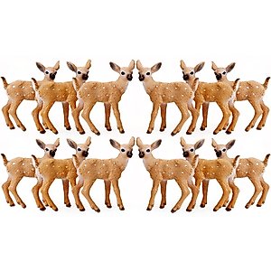 RESTCLOUD 12Pcs Deer Figurines Cake Toppers, Deer Toys Figure, Small Woodland Animals Set of 12 Fawn