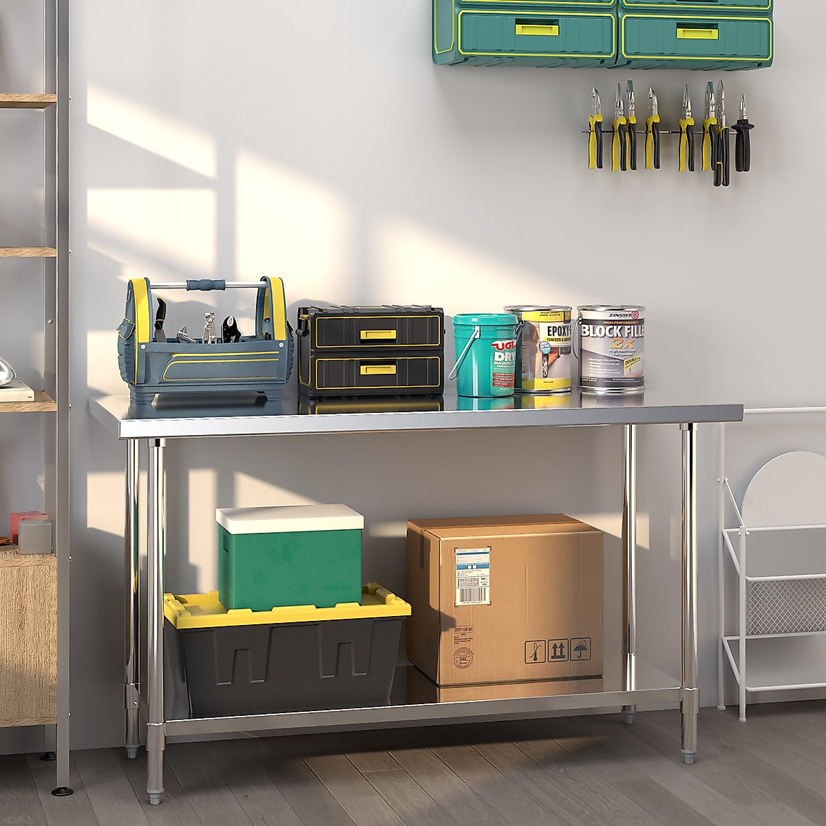 Toolsempire Stainless Steel Table, 60" x 24" Prep Table with Adjustable Under Shelf & 4 Galvanized Table Feet, Heavy Duty Steel Table Kitchen Table for Restaurant, Home & Hotel