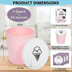 TTUBBIEZ Ice Cream Containers (2 Pack - 1 Quart Each), Ice Cream Containers for Homemade Ice Cream, Ice Cream Storage Containers for Freezer, 1 Quart Freezer Containers for Ice Cream Storage - Pink