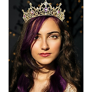 Wecoe Gold Crown for Women AB Rhinestone Tiara Baroque Style Crown Birthday Girls Rhinestone Tiaras and Crowns Princess Queen Crown Wedding Hair Accessories for Brides Happy Birthday Decorations Gifts