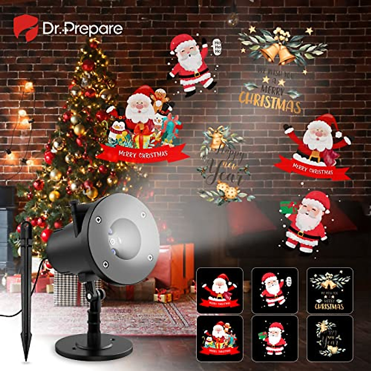 2022 Edition Dr. Prepare Christmas Projector Lights, Waterproof Outdoor Christmas Lights, Dynamic Christmas Decor for Holiday Party Lawn House Projection, with Ground Stake and Stand Base