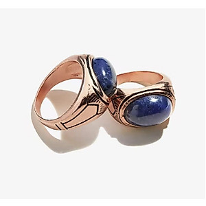 Alex and Ani Sodalite Gemstone Signet Ring for Women, 14K Rose Gold Plated Sterling Silver, Fits Ring Size 5.5