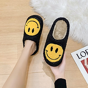 ALEENLA Smile Face Slippers For Women Bride Indoor And Outdoor Cute Pillow Slides Men'S House Fuzzy Keep Warm Non-Slip,hei39-40, Black