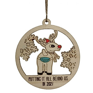 GTRXTAR 4PC 2021 Wooden Christmas Ornaments Christmas Tree Wooden Round Pendant Decoration, Christmas Tree Home Garden Decoration Hanging Ornaments