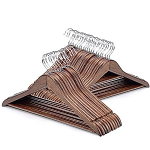 Nature Smile Wooden Suit Hangers 30 Pack Solid Wood Coat Clothes Hangers with Non Slip Bar and 360° Swivel Hook (Retro Color)