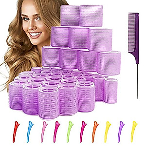 36 Packs Jumbo Hair Rollers Hair Curlers. 2.5 inch Large Self Grip Hair Curlers for Long Hair, Big Hair Rollers for Long Hair. No heat Curlers Hair Rollers with Clips & Comb (Purple)