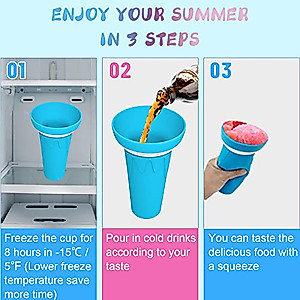 Slushie Maker Cup, TIK TOK Magic Quick Smoothie Cup, Homemade Slush and Shake Maker, Double Layer Silica Cup with Spoon & Straw for Ice Cream Maker, Milkshake, Summer (Light Blue)