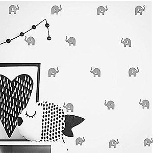 Cute Elephant Decal -36 Set Elephant Wall Decor Stickers for Kids Bedroom- Art Vinyl Removable Nursery Room Wall Decals (Light Gray)